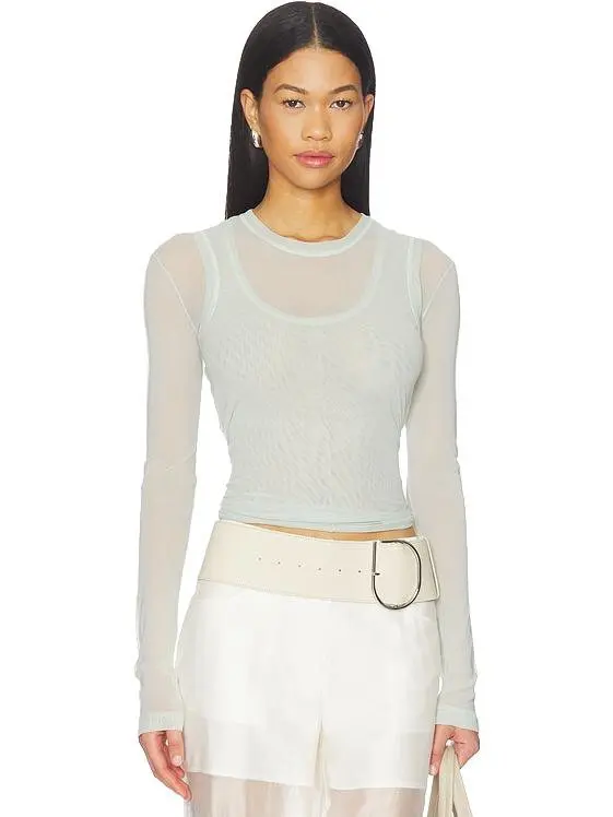 Helmut Lang Mesh Layered Long Sleeve Top In Mint - Aqua Gray