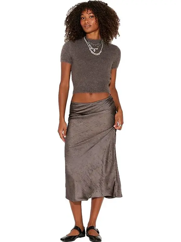 Free People Alexandra Crushed Satin Maxi Skirt Set - Gravel Rock