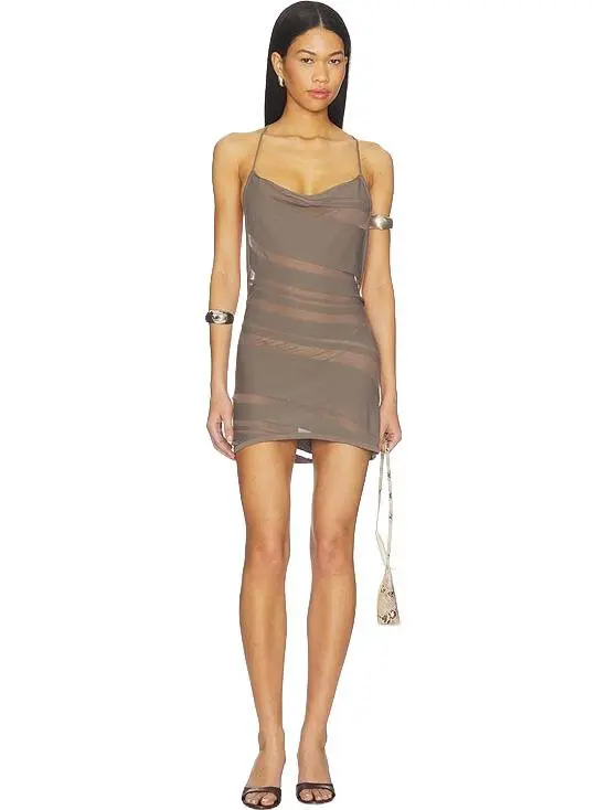 JADED LONDON Stripe Knit Mini Dress In Taupe - Grey