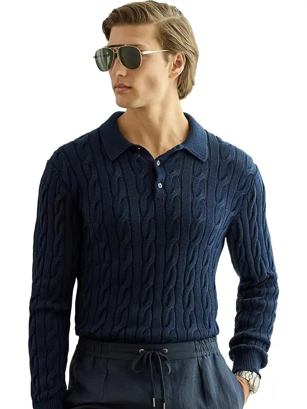 Ralph Lauren Cable-knit Cotton-silk Polo Sweater - Classic Chairman Navy