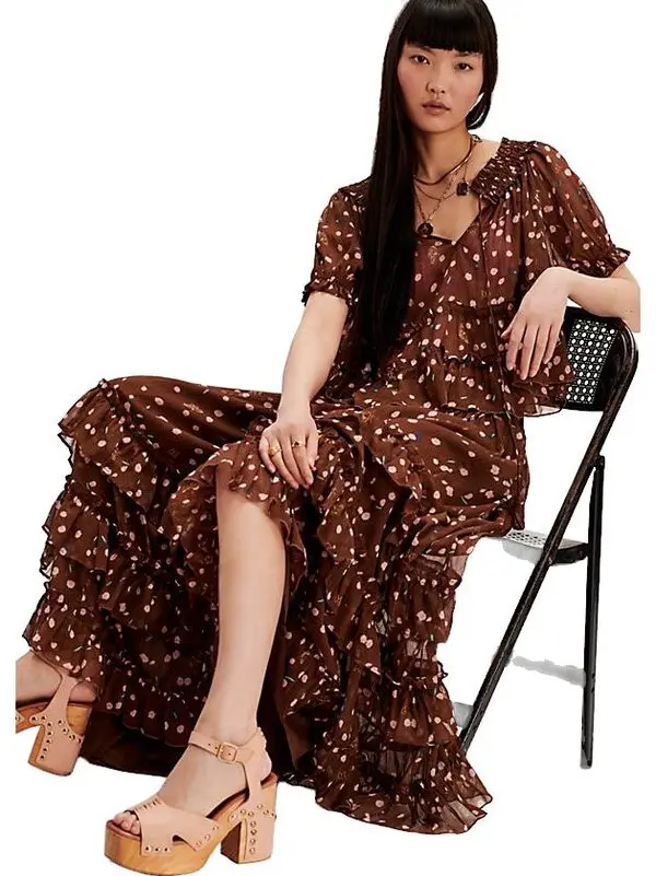 Free People Morning Mist Maxi Skirt Set - Chocolate Combo