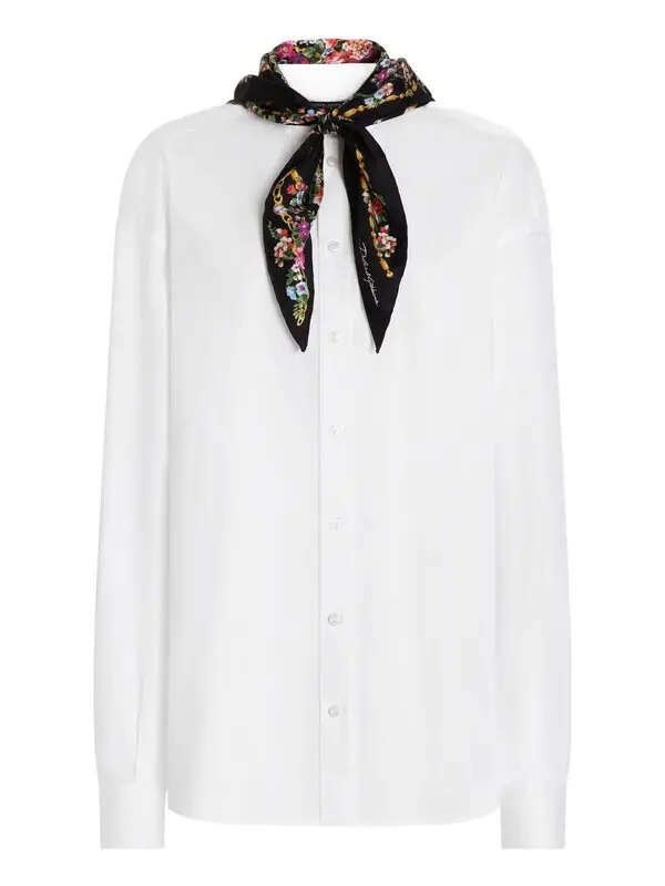 Dolce & Gabbana Poplin Shirt With Silk Scarf - White