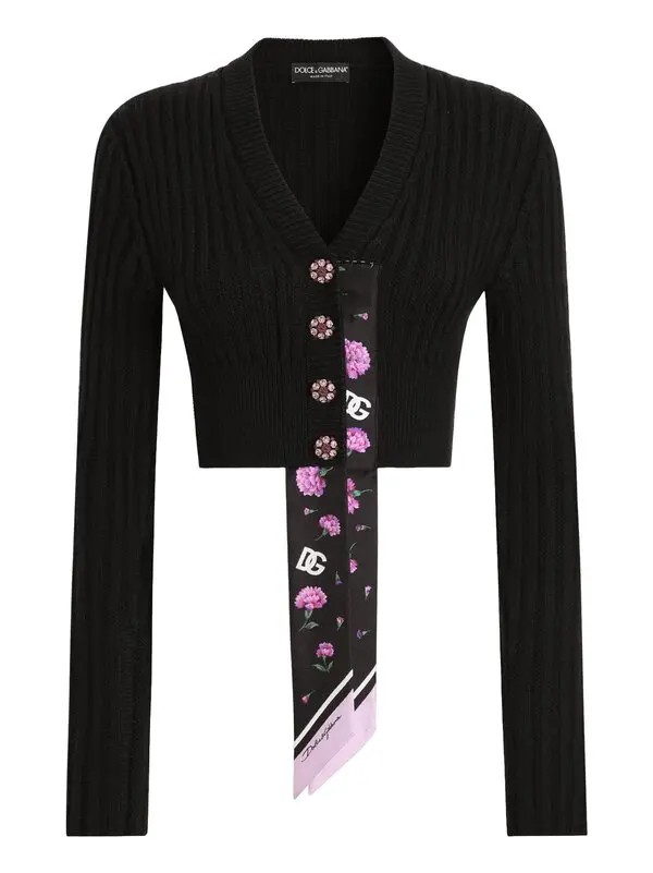 Dolce & Gabbana Virgin Wool Cardigan With Offset Rib - Black