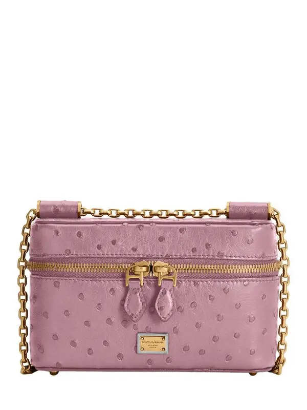 Dolce & Gabbana Sicily Small Shoulder Bag In Polished Ostrich Leather - Pink