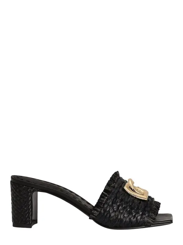 Dolce & Gabbana Raffia Mules With Braid And Fringe - Black