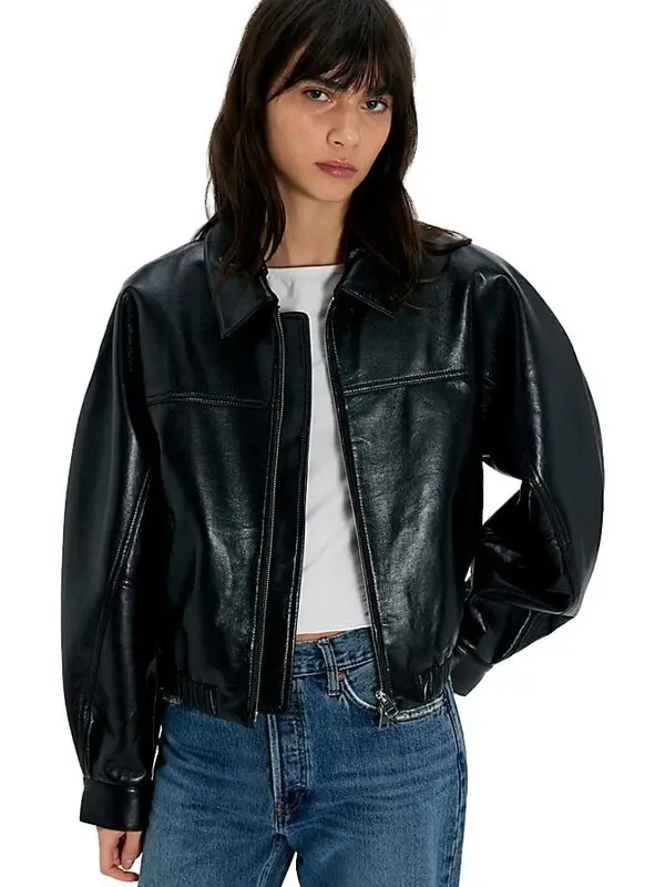 AGOLDE Dixon Cocoon Leather Bomber Jacket - Detox