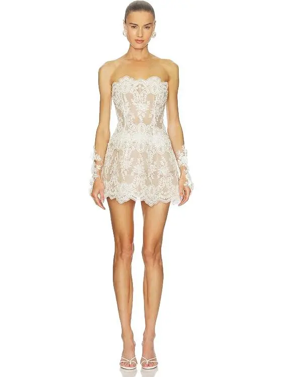 BRONX AND BRONCO Paris Strapless Lace & Embellished Mini Dress In White - Ivory