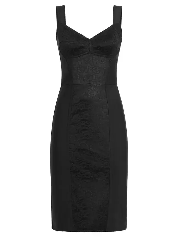 Dolce & Gabbana Sheath Dress In Elastic Fabric And Lace - Black