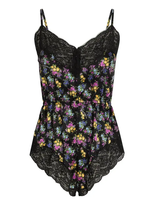 Dolce & Gabbana Small Floral-print Satin And Lace Bodysuit - Multicolor