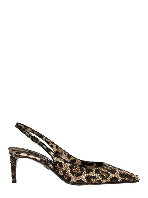 Dolce & Gabbana Satin Slingbacks With Fusible Rhinestones - Animal Print