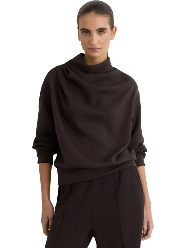 REISS Premium Interlock Drape-neck Sweatshirt - Dark Chocolate Brown