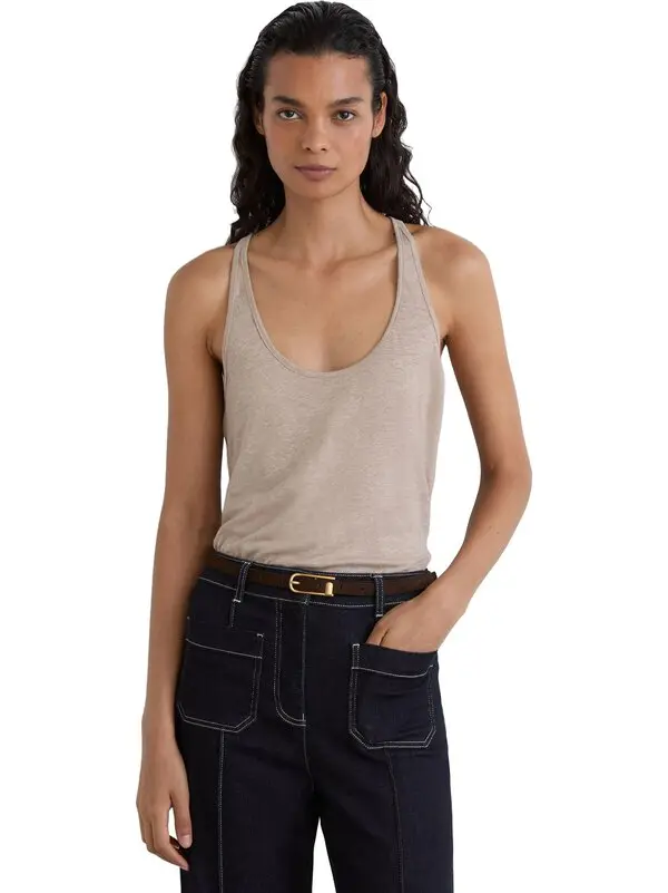 REISS Lidie Linen Racer-back Vest - Stone