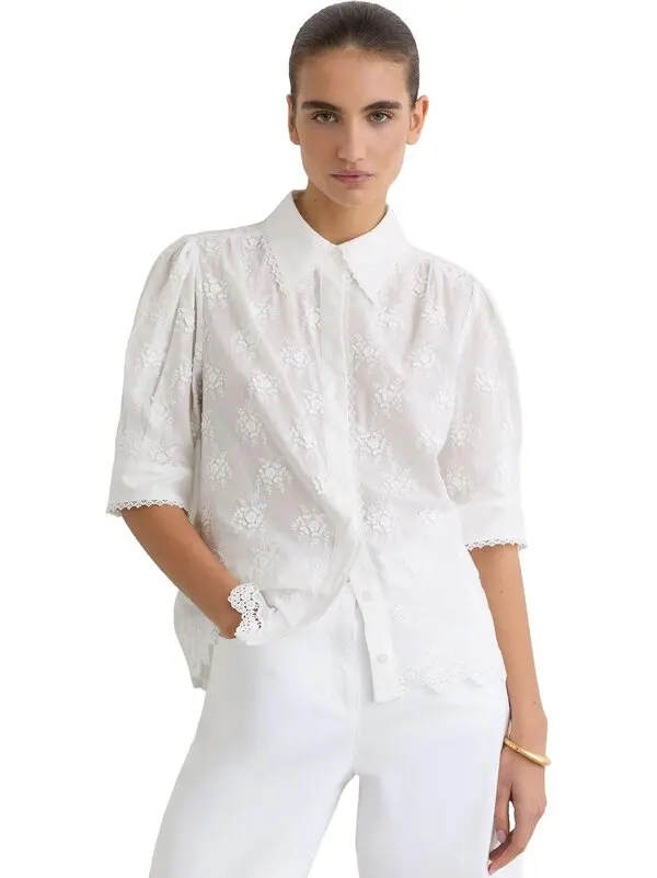 REISS Floral-embroidered Shirt - Ivory