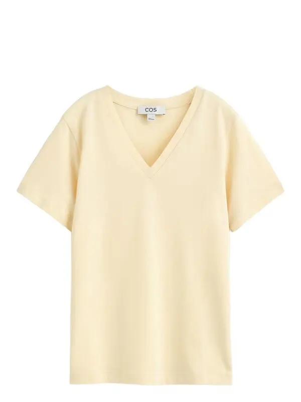 Cos Cotton V-neck T-shirt - Beige