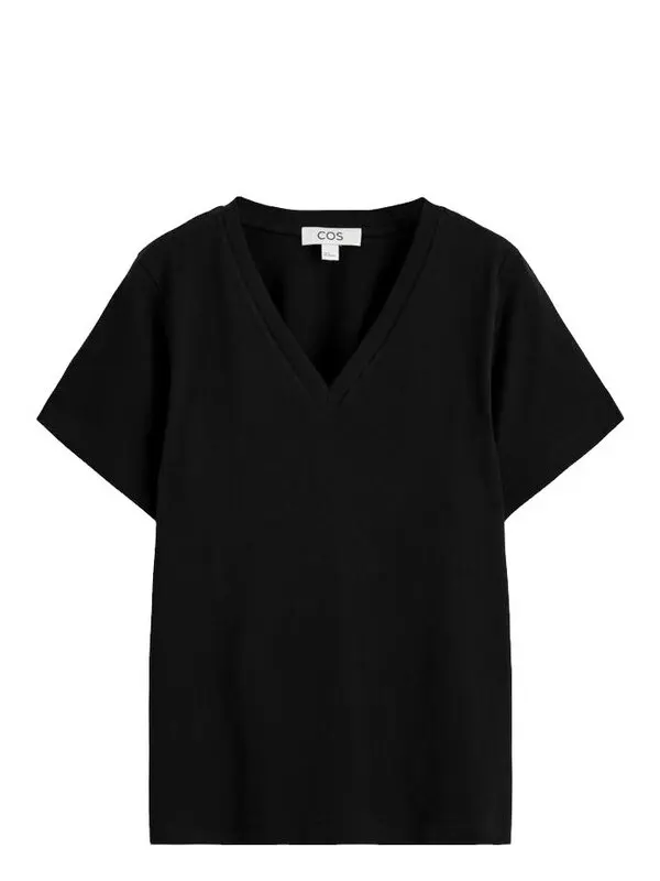 Cos Cotton V-neck T-shirt - Black