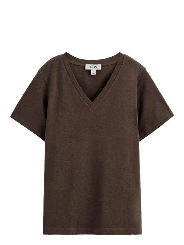 Cos Cotton V-neck T-shirt - Brown