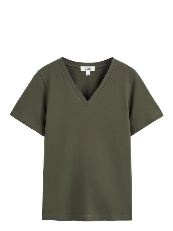 Cos Cotton V-neck T-shirt - Brown