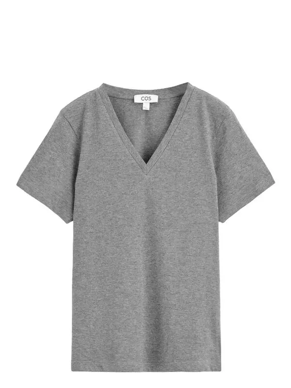 Cos Cotton V-neck T-shirt - Gray