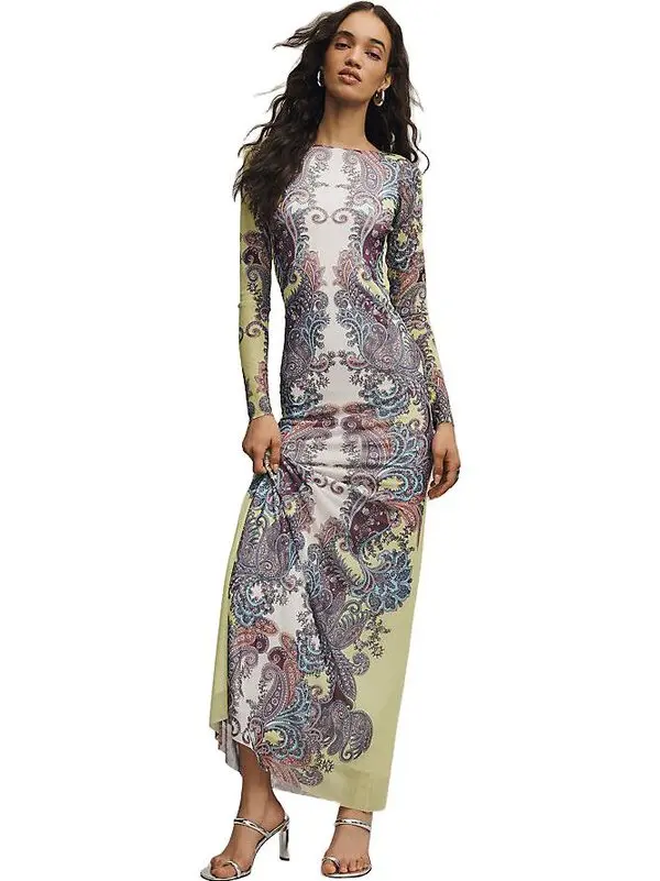 AFRM Boat-neck Long-sleeve Maxi Dress - Citrus Paisley