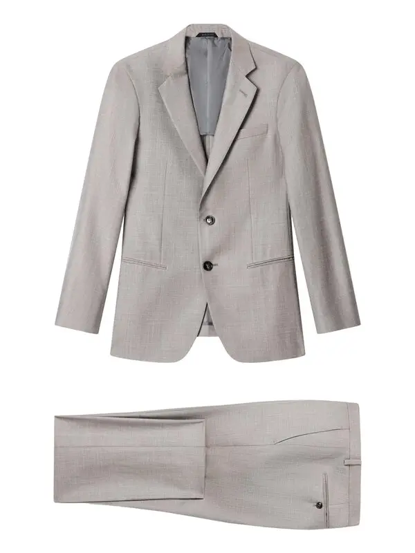 Giorgio Armani Soho Line Single-breasted Suit In Wool, Silk And Linen Grisaille - Beige