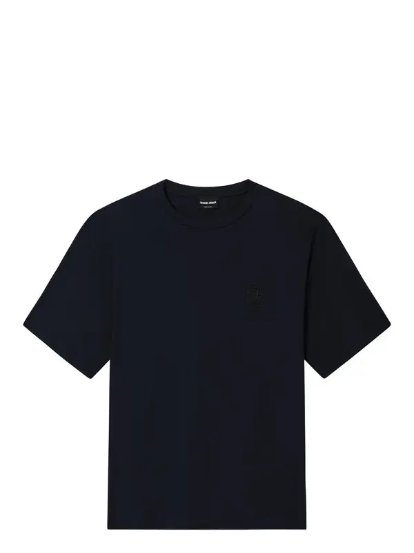 Giorgio Armani Cotton And Modal T-shirt With Embroidery - Navy Blue