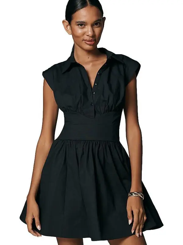 Maeve Cap-sleeve Mini Shirt Dress - Anthracite