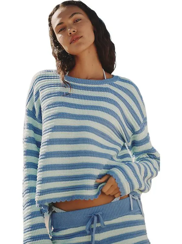 Beach Riot Cotton Beach Sweater - Sapphire Sea Stripe