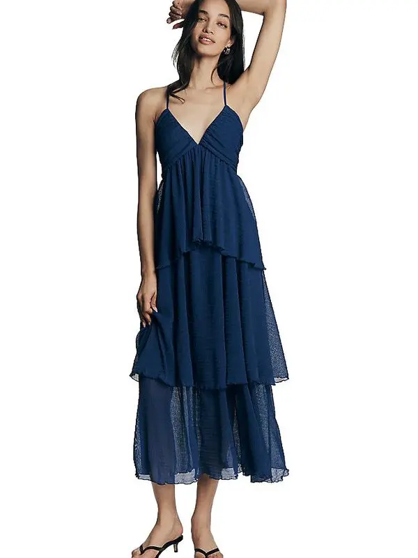 Anthropologie Layered V-neck Midi Dress - Dazzling Blue