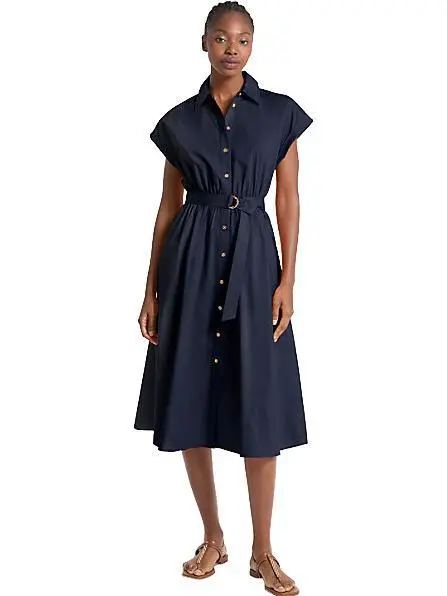Michael Kors Cotton Poplin Midi Shirt Dress - Blue