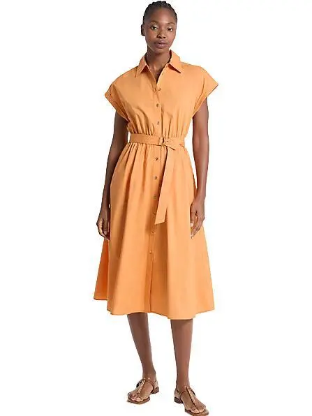 Michael Kors Cotton Poplin Midi Dress - Orange