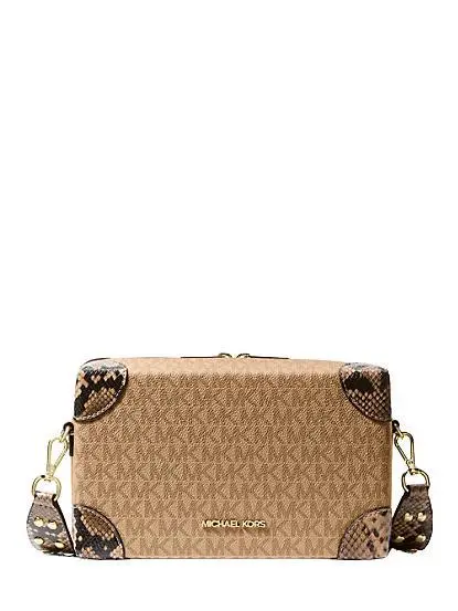 Michael Kors Jeanie Small Signature Logo And Snake Embossed Crossbody Bag - Brown