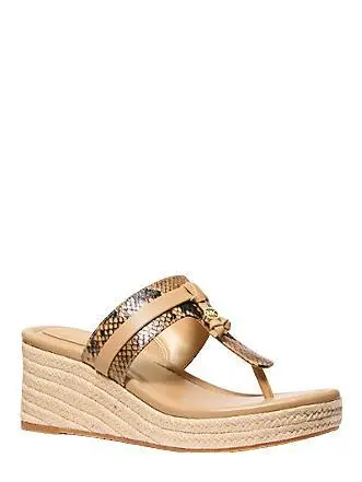 Michael Kors Zoe Snake Embossed Wedge Sandal - Brown