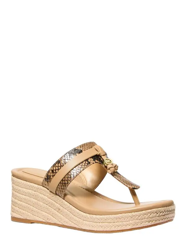 Michael Kors Zoe Snake Embossed Wedge Sandal - Brown