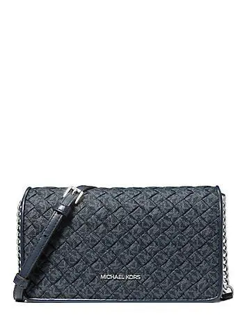 Michael Kors Jet Set Travel Woven Signature Logo Crossbody Bag - Blue