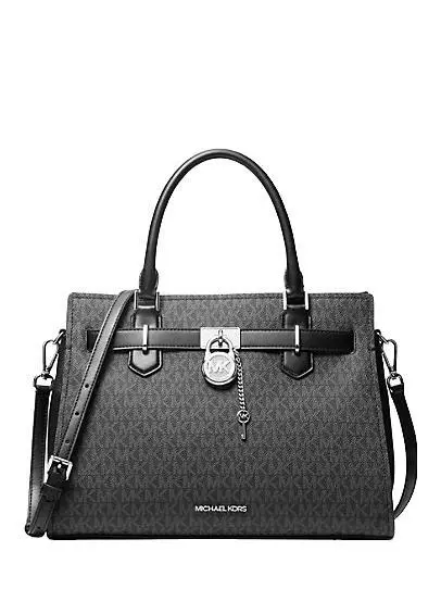 Michael Kors Hamilton Medium Signature Logo Satchel - Black
