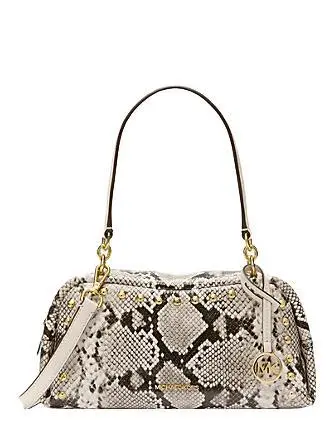 Michael Kors Cecily Small Studded Snake Embossed Shoulder Bag - Natural