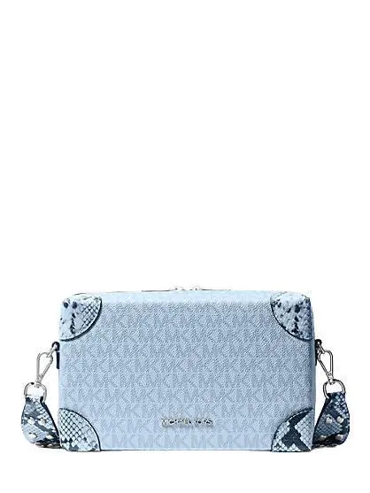 Michael Kors Small Signature Logo And Snake Embossed Crossbody Bag - Blue