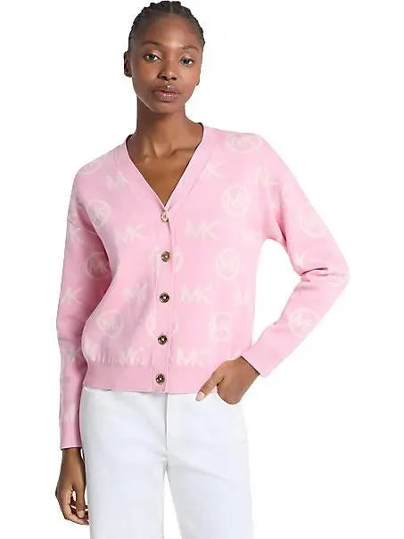 Michael Kors Logo Jacquard Cotton Blend Cardigan - Pink