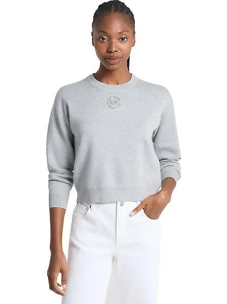 Michael Kors Logo Embellished Cotton-blend Sweater - Grey