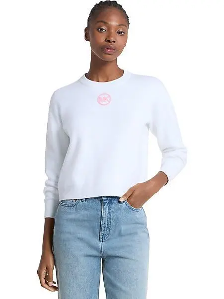 Michael Kors Embellished Logo Cotton Blend Sweater - White