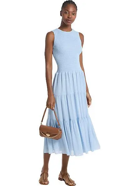 Michael Kors Smocked Georgette Midi Dress - Blue