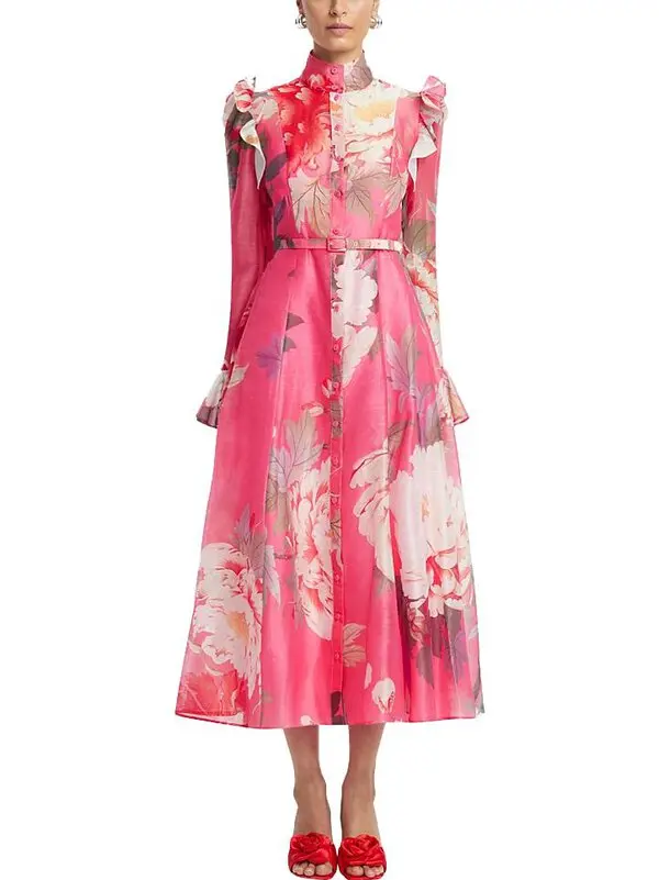 LEO LIN Katrina Butterfly Sleeve Midi Dress - Fuschia