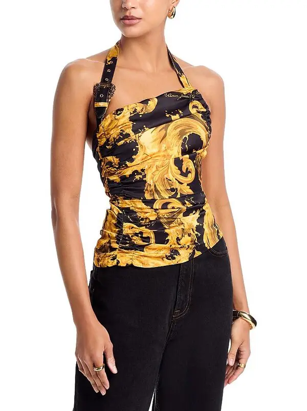 Versace Satin Wave Halter Top - Black/gold