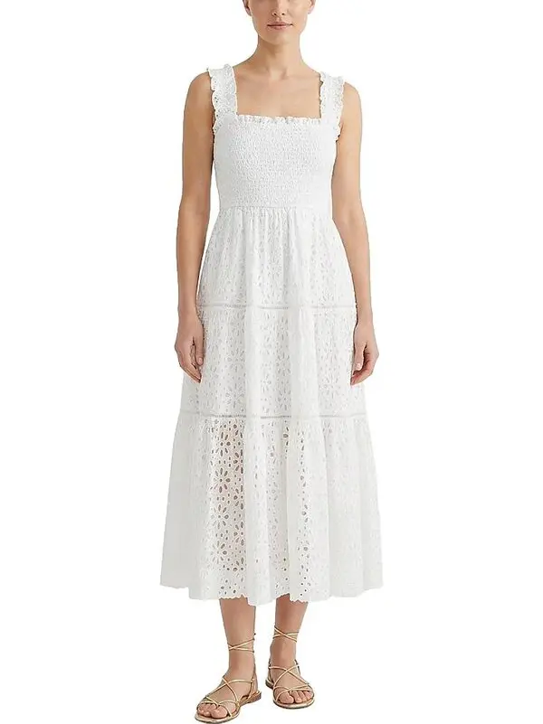 CHANGE OF SCENERY Kristen Sleeveless Smocked Eyelet Midi Dress - Fresh White Seaside Eyelet