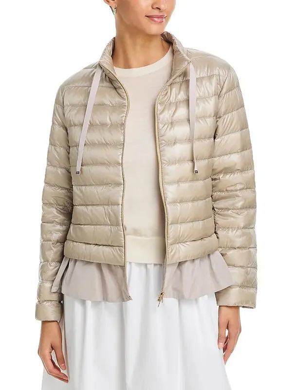 Herno Quilted Ruffle Hem Coat - Champagne