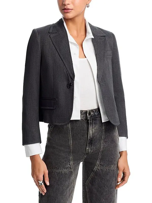 MAISON MARGIELA Cropped Notched Lapel Blazer - Dark Grey Melange