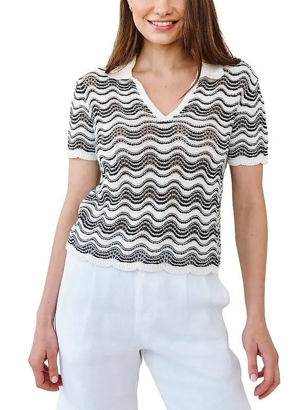 Bella Dahl Short Sleeve Collared Sweater - Monlit Waves