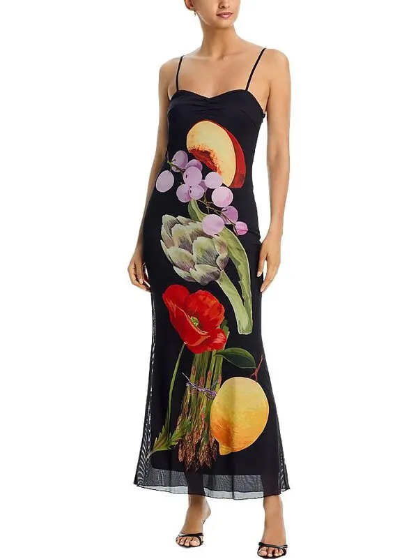 Aqua Mesh Maxi Dress - Black Floral