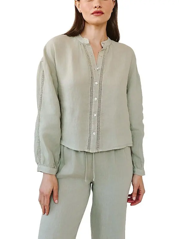 Bella Dahl Mandarin Collar Trimmed Button Down Shirt - Green Tea