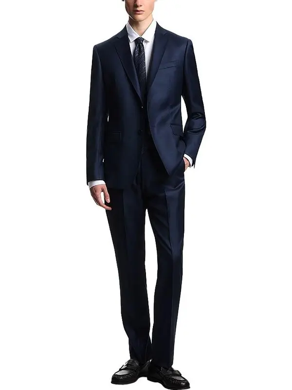 Emporio Armani Slim Fit Single Breasted Sharkskin Wool Suit - Navy Blue